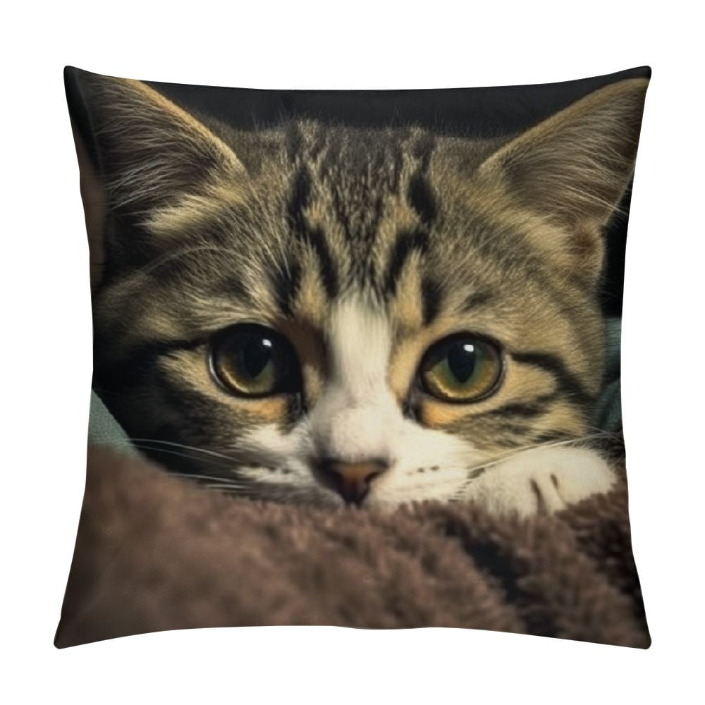 Shangniulu Cute Cat Throw Pillow Covers 18"x18" Soft Kawaii Kitten ...