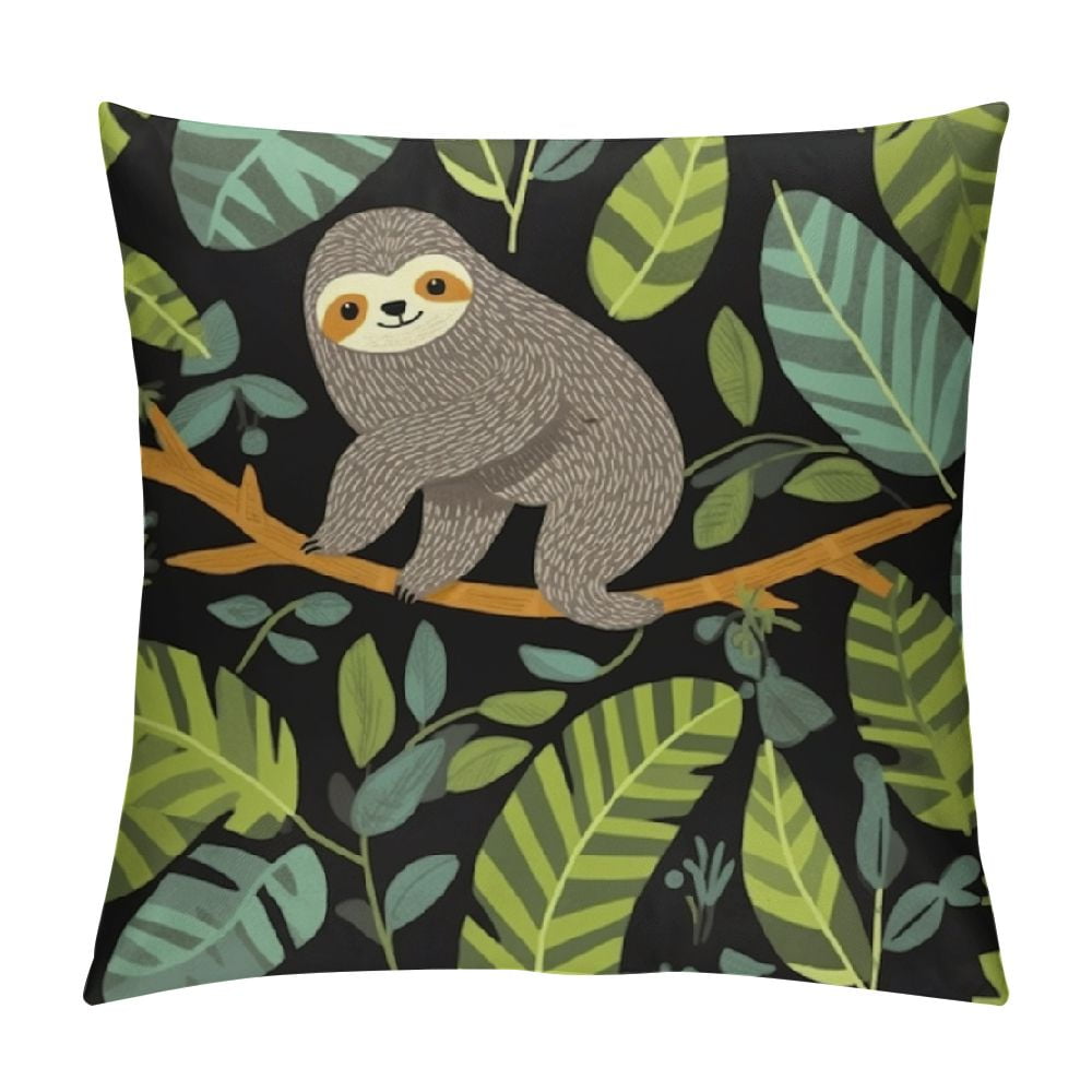 Shangniulu Cute Sloths and Tropical Palm Leaves Throw Pillow Cover ...