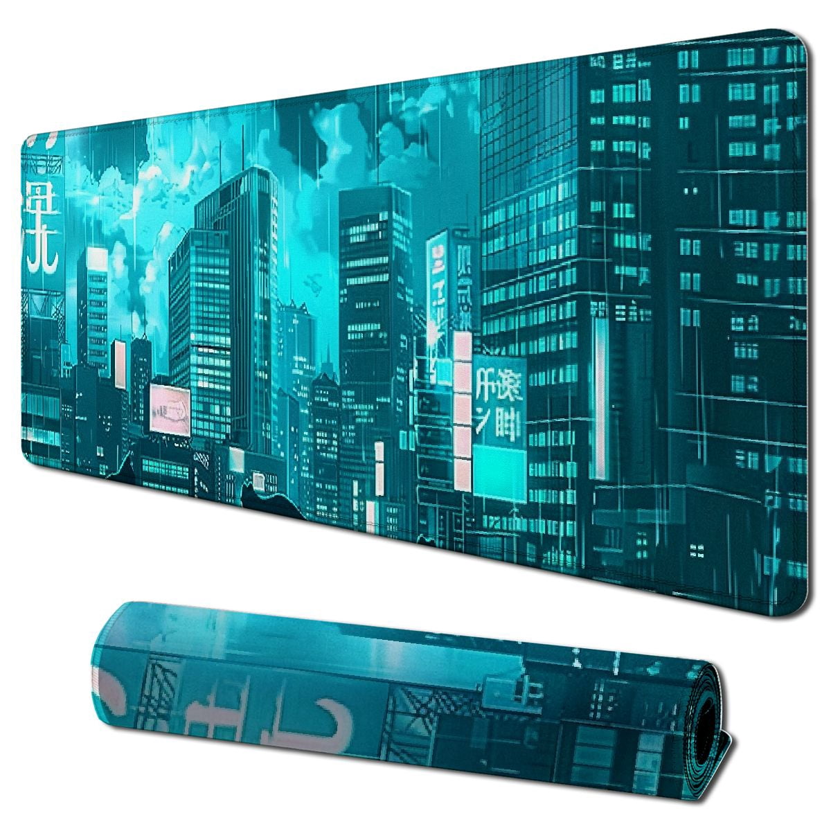 Shangniulu Cyan Green Japanese Desk Mat, Neon Tokyo Extended Mouse Pad ...