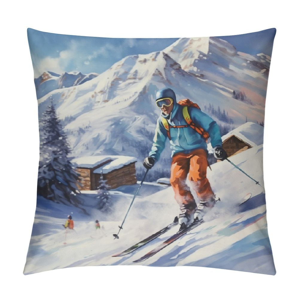 Shangniulu Decorative Throw Pillow Covers Winter Skiing Skier Sofa ...