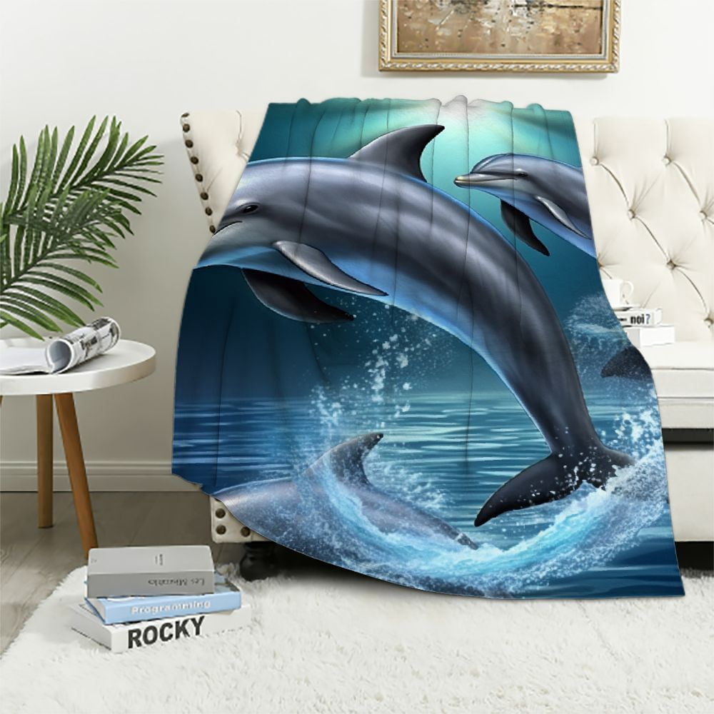 Shangniulu Dolphin Flannel Blanket for Bed, Dolphin Fleece Throw ...