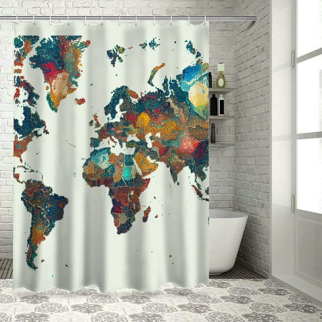 Shangniulu Earth Shower Curtain Detailed World Map With All Countries