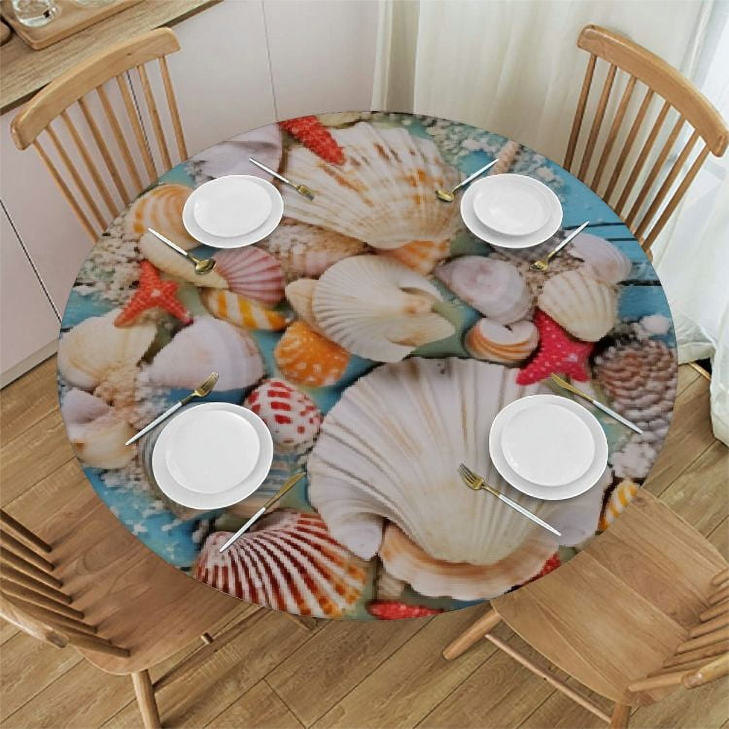 Shangniulu Elastic Edged Polyester Fitted Table Cover,Coastal Image ...