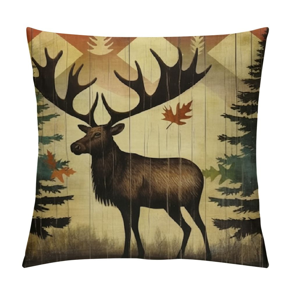 Shangniulu Elk Deer Throw Pillow Cover Wild Animal Pillow Cover Rustic ...