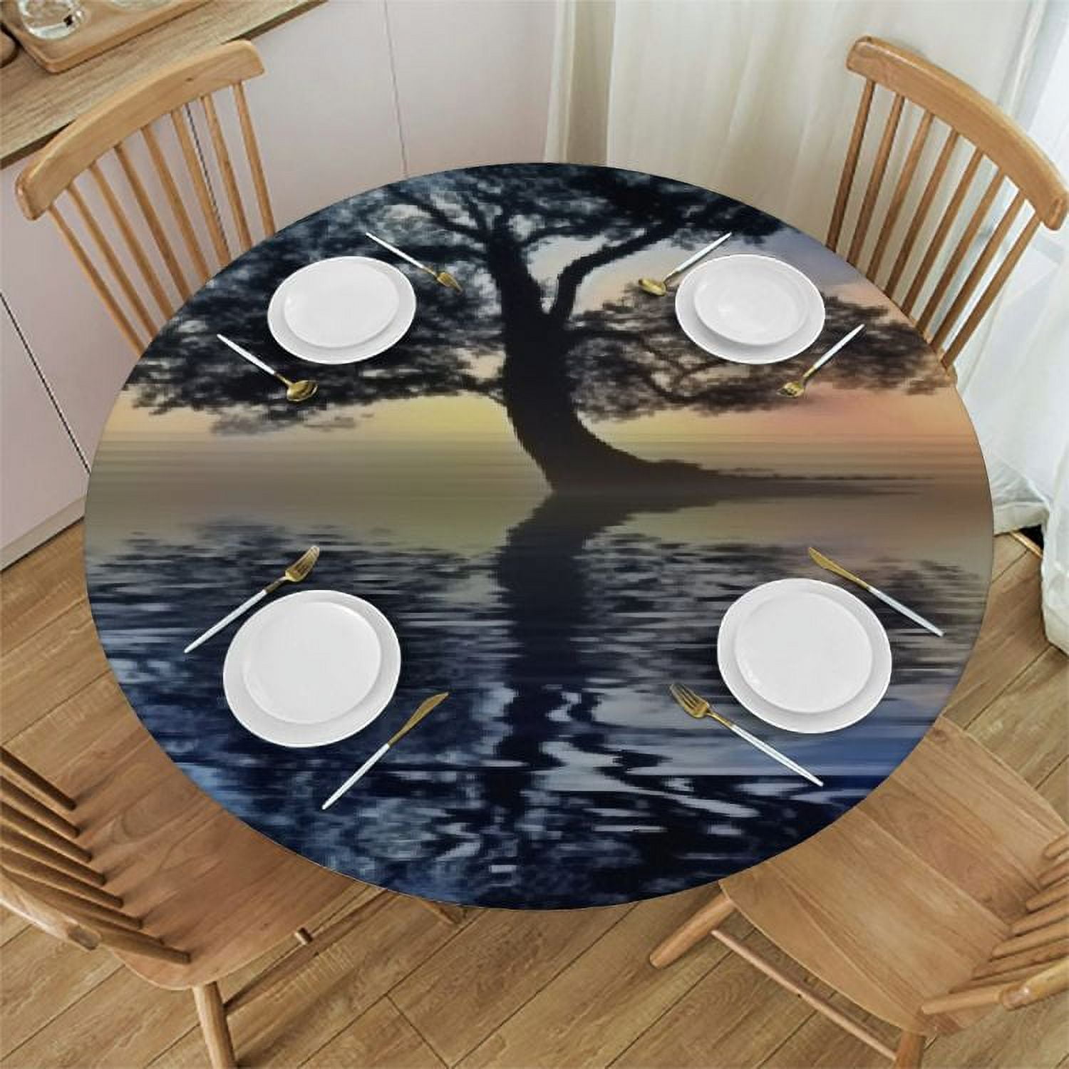 Shangniulu Fantasy Night Tablecloth Round Tree Moon Clouds Stars Light ...