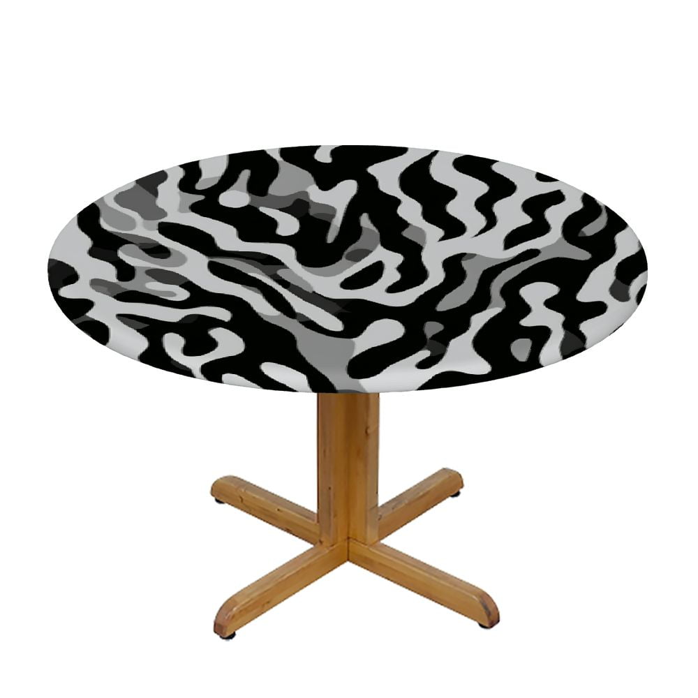 Shangniulu Fitted Round Tablecloth ,Black and White Leopard Skin Animal ...