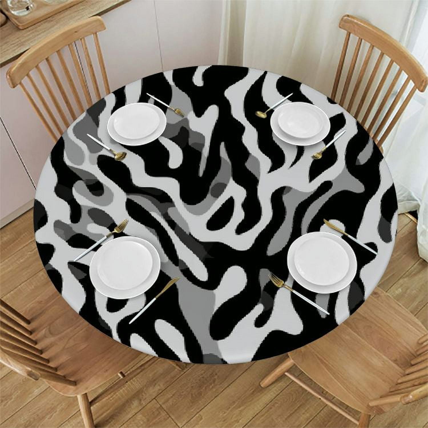 Shangniulu Fitted Round Tablecloth ,Black and White Leopard Skin Animal ...