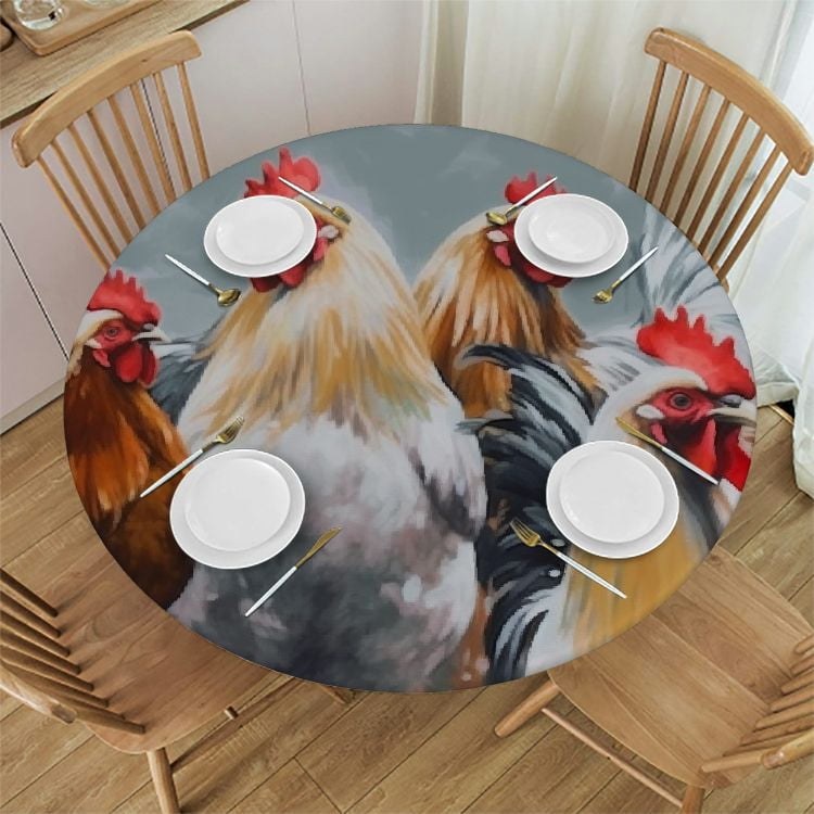 Shangniulu Fitted Round Tablecloth with Elastic Edge Wipe Clean ...