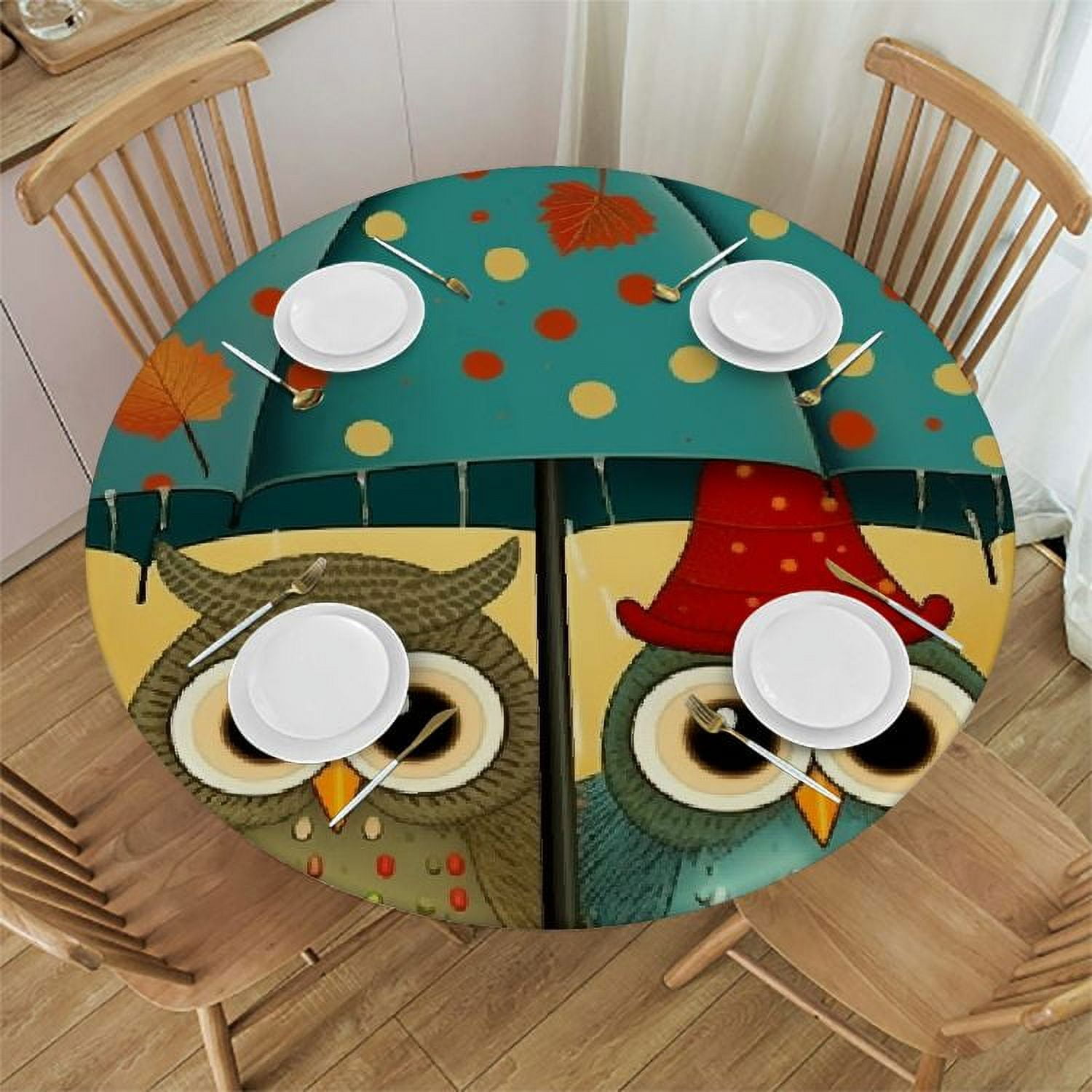Shangniulu Fitted Round Tablecloth Kawaii Owls,Cartoon owl Cute Owls ...