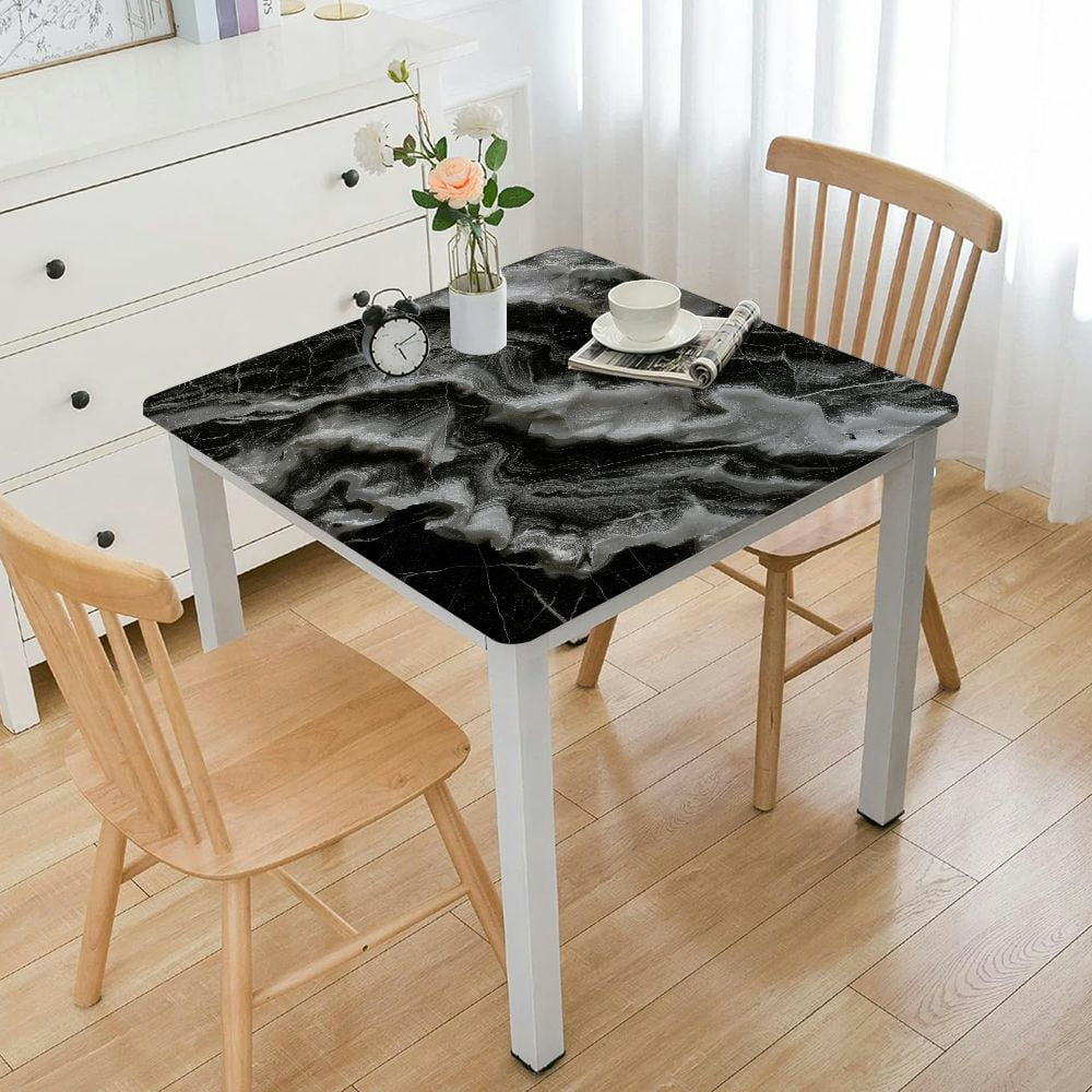 Shangniulu Fitted Tablecloth for Square Table Black Marbling Natural ...