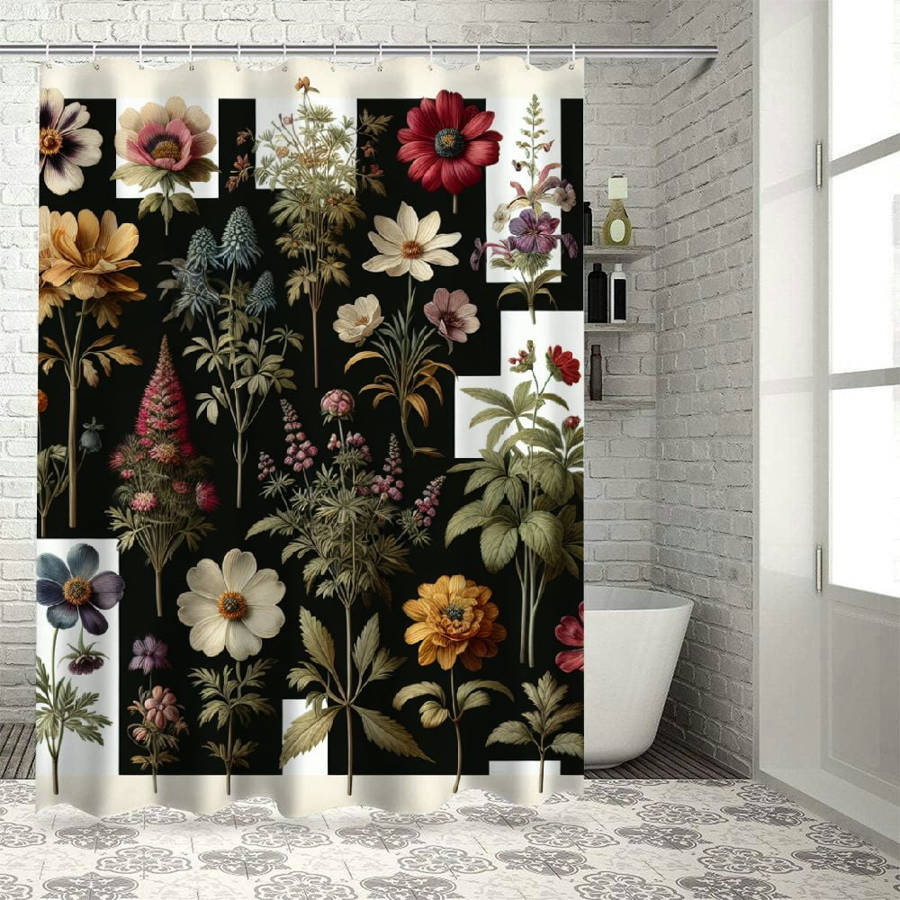 Shangniulu Floral Eucalyptus Shower Curtain Colorful Blossomy Meadow