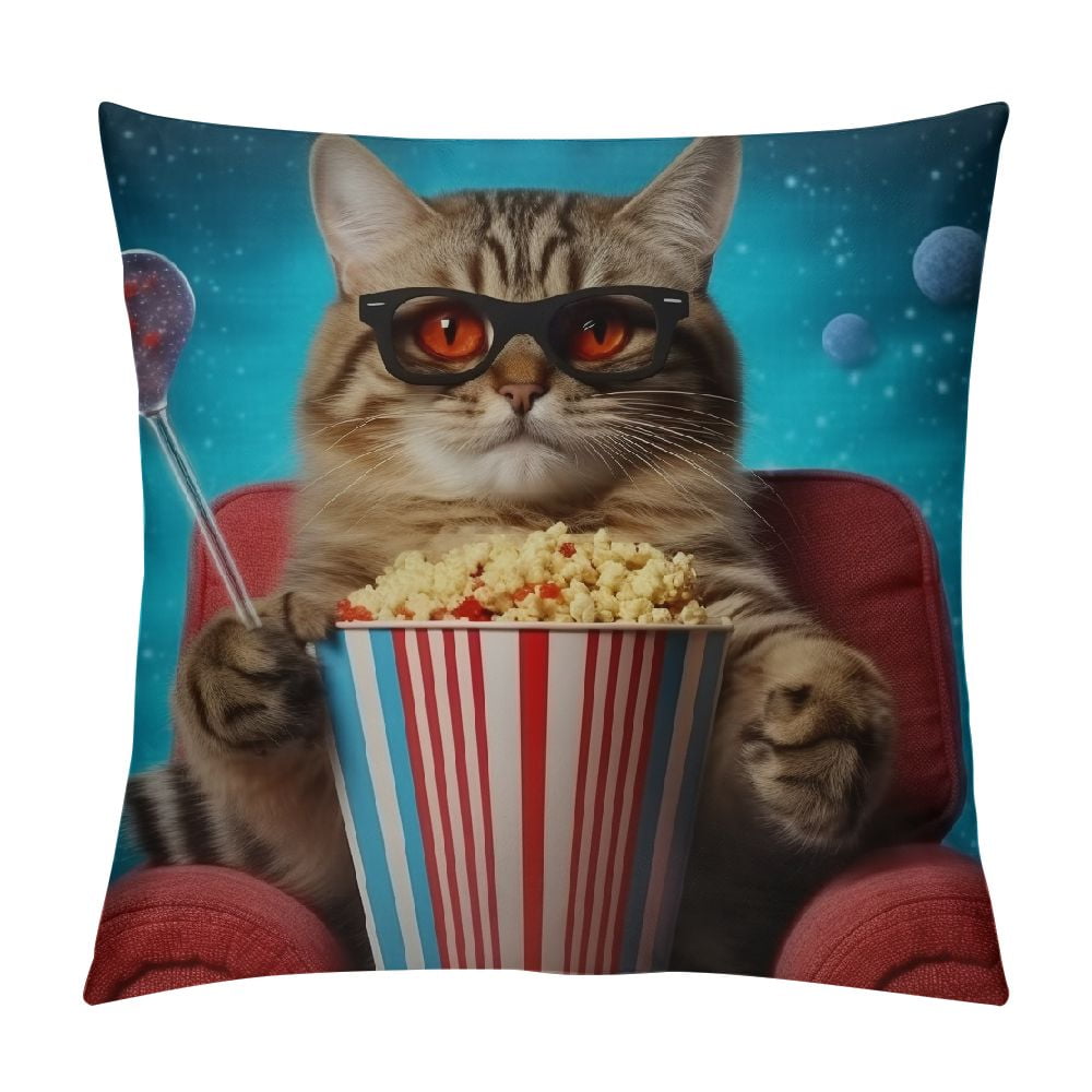 Shangniulu Funny Cat in The 3D Glasses with Popcorn Basket Short Plush ...