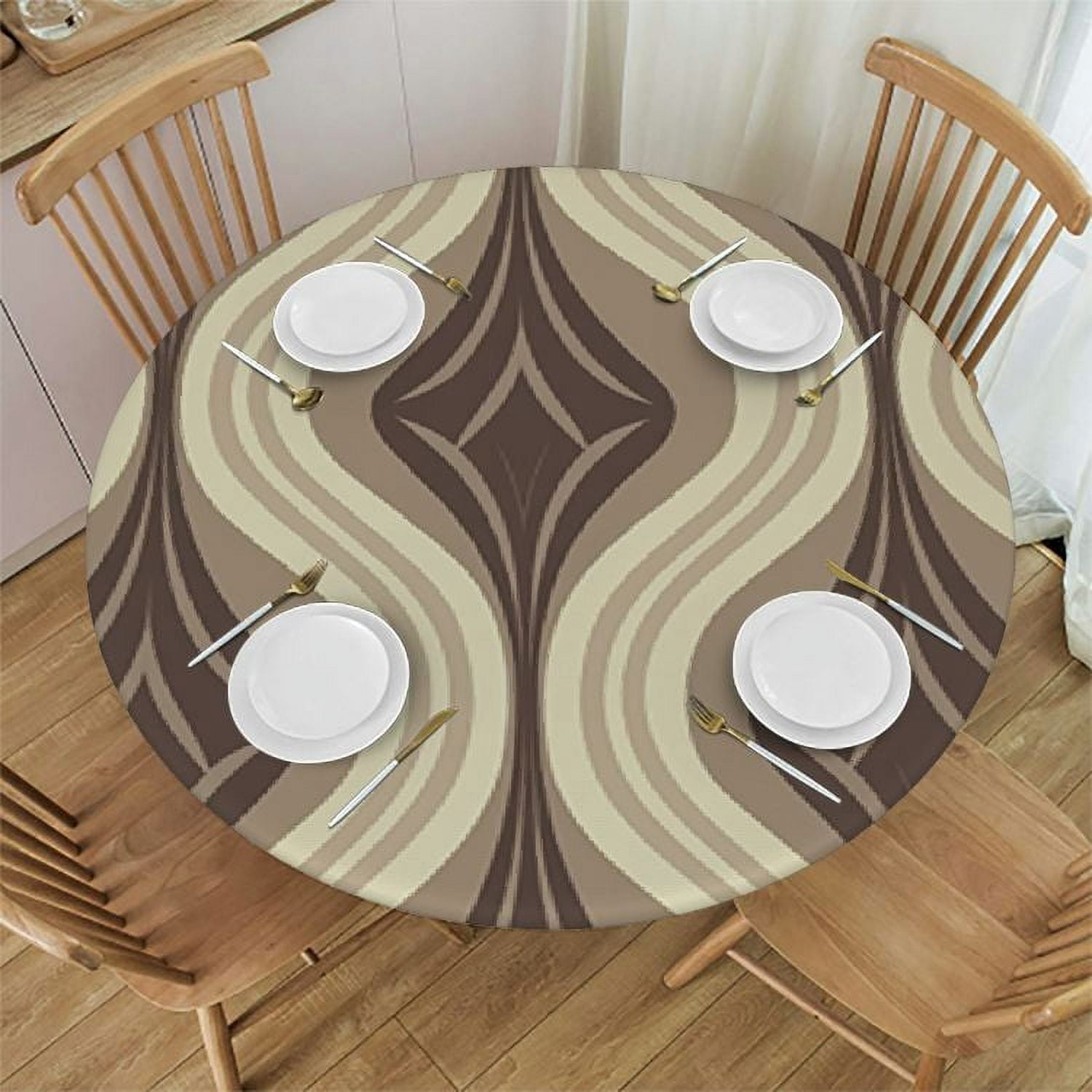 Shangniulu Geometric Fitted Round Table Cloth Retro Flower Leaf Diamond ...