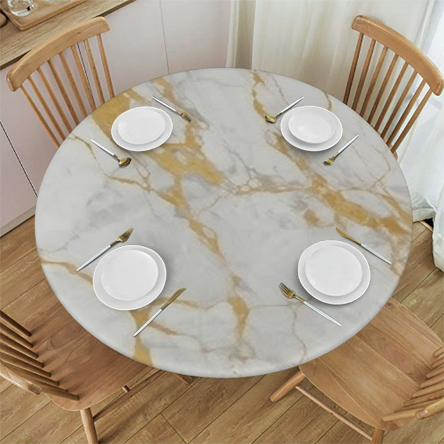 Shangniulu Golden Line Marble Texture Tablecloth with Elastic Edge ...