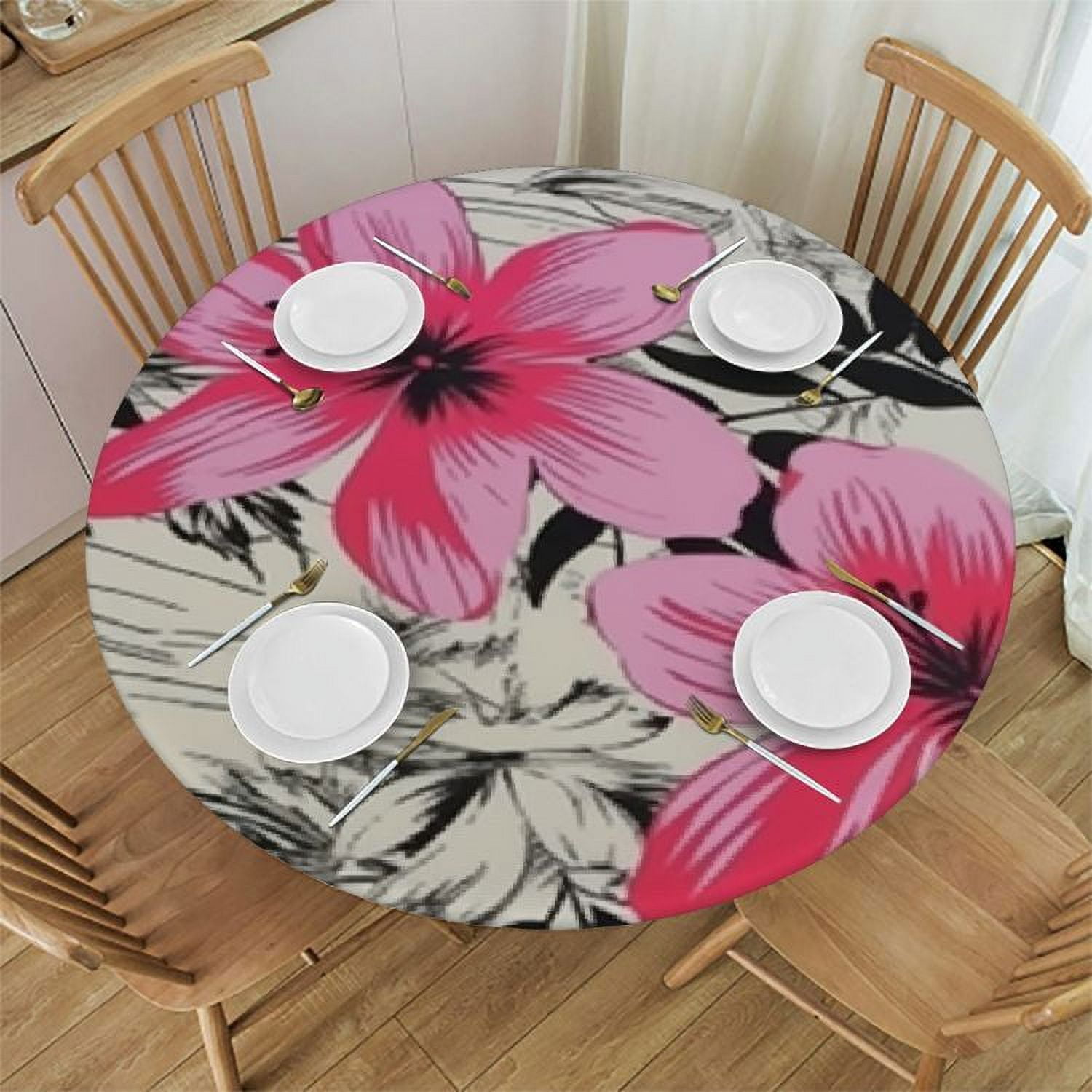 Shangniulu Hand Draw Flower Branches and Leaf Elastic Fitted Round ...