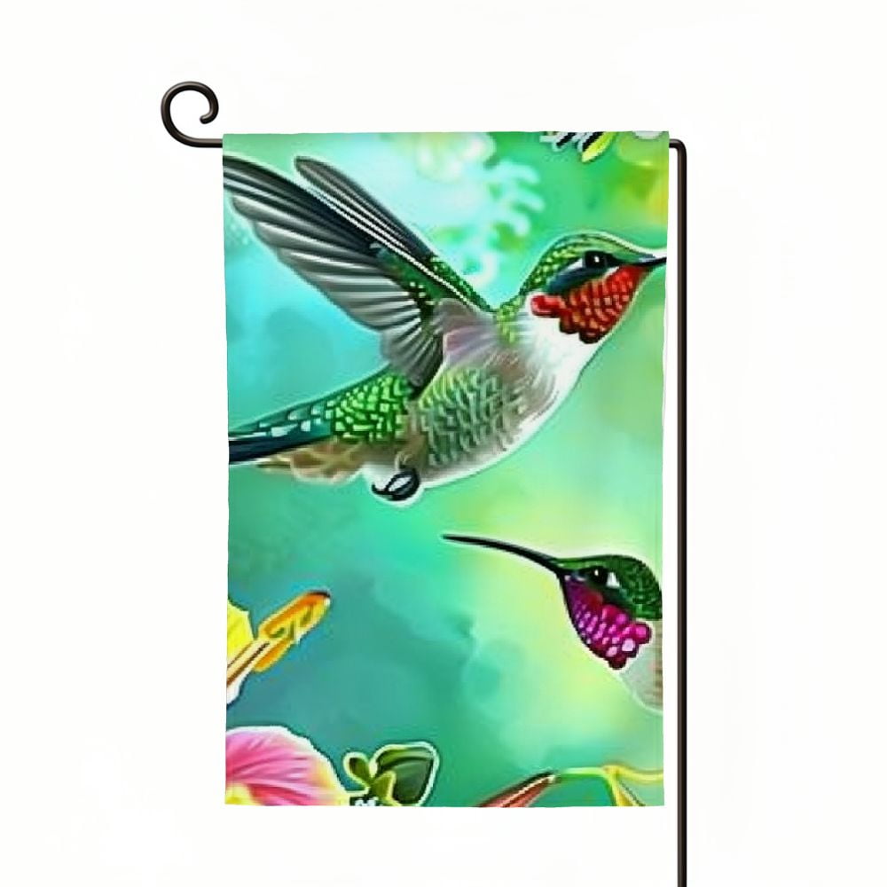Shangniulu Hummingbirds Red Flower Hibiscus Yellow Lilies House Flag ...