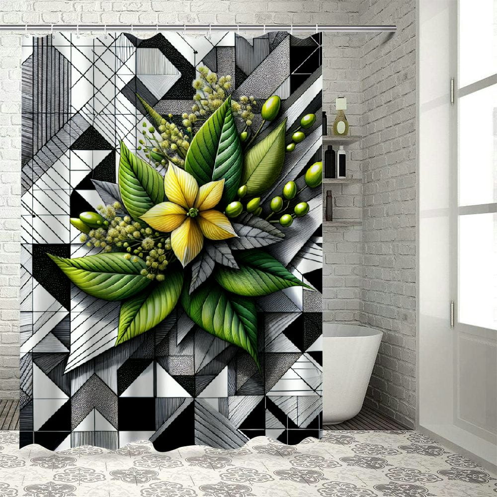 Shangniulu Leaves Shower Curtain Meadow Bouquet Boho Leaf Print On