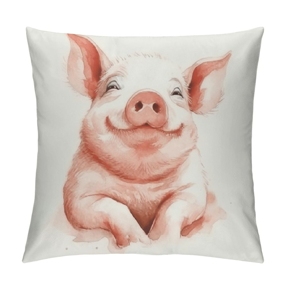 Shangniulu Lovely Pink Pig Sitting Pillow Covers Super Soft Watercolor ...