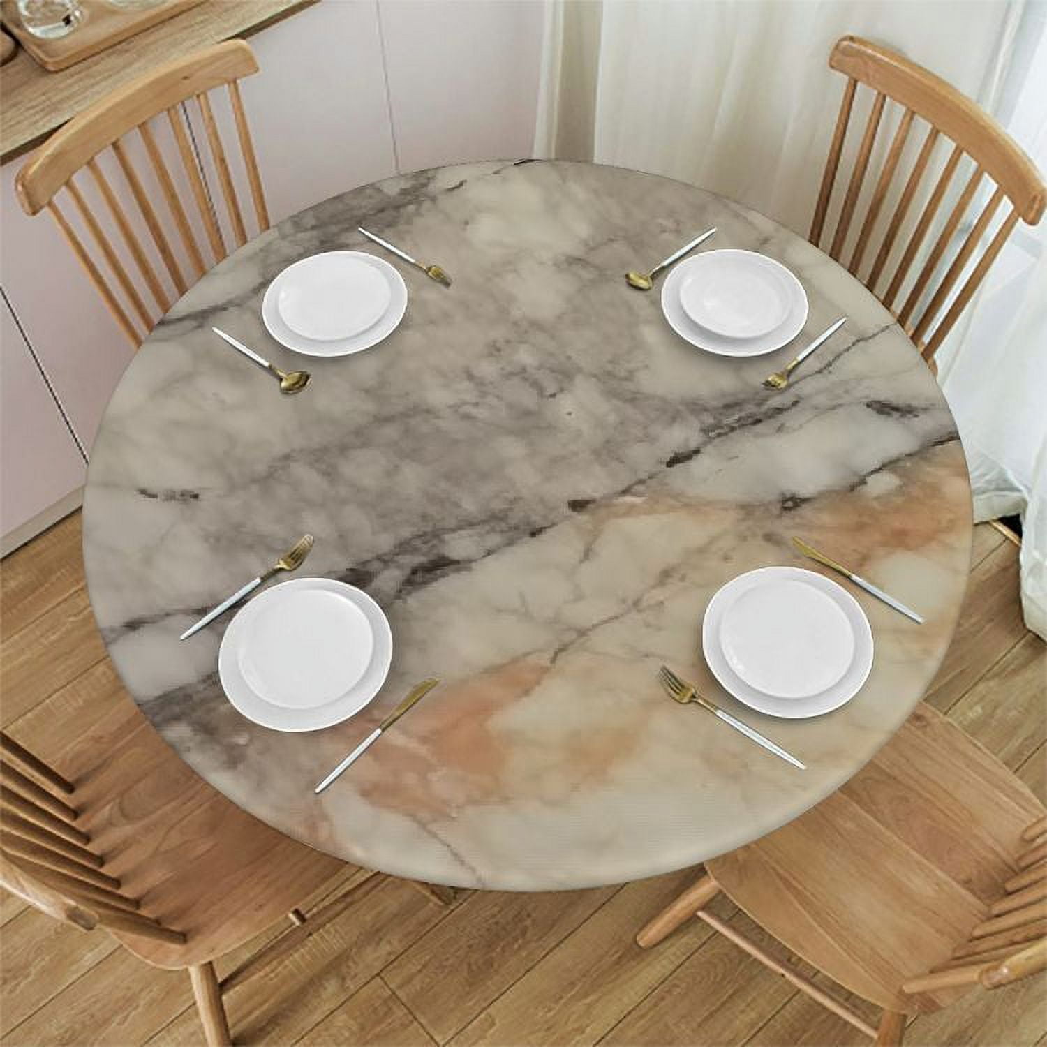 Shangniulu Marble Fitted Tablecloth Round, Waterproof Table Cover for ...