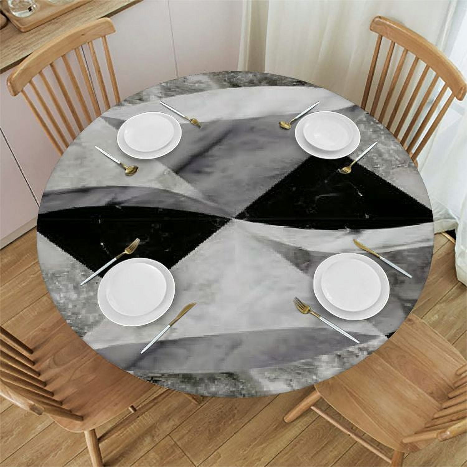 Shangniulu Marble Round Tablecloth with Elastic Edges, Nostalgic Stone ...