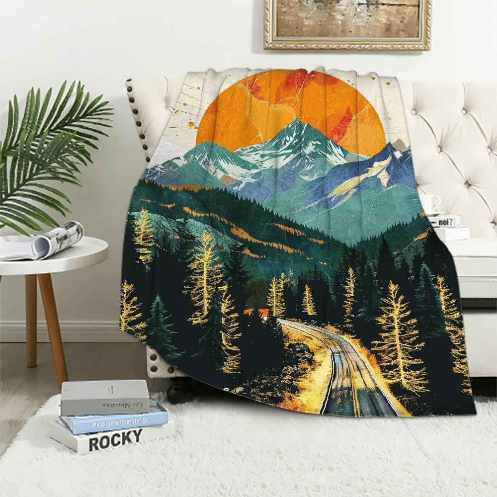 Shangniulu Mountain Blanket Sunset Forest Trees Art Printed Throw ...