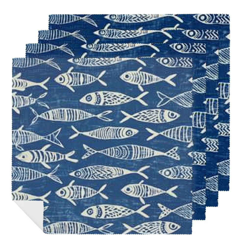 Shangniulu Navy Blue Shoal of Fish Cloth Napkins, Soft; Comfortable ...