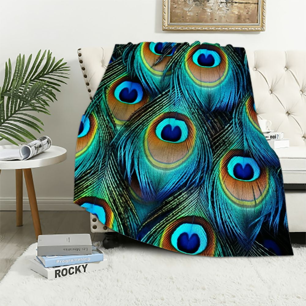 Shangniulu Peacock Feathers Colorful Throw Blanket Soft Cozy Print ...