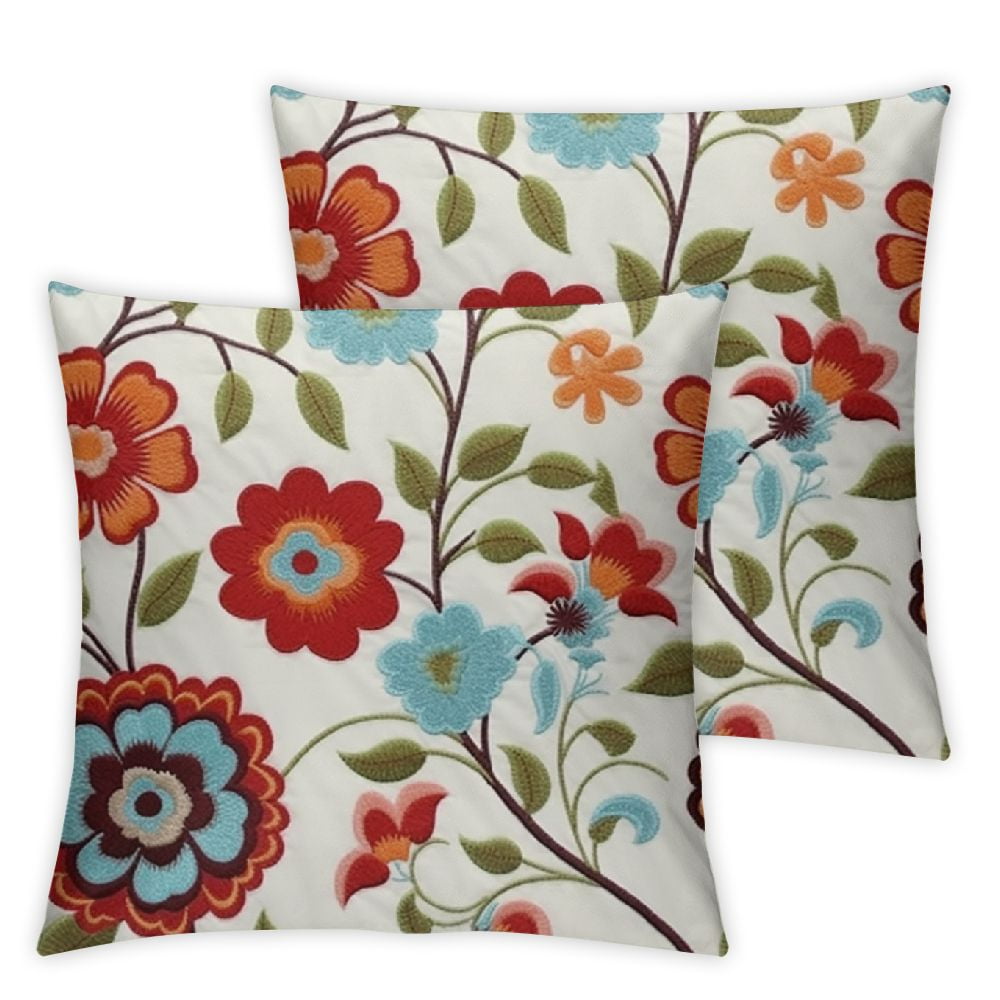 Shangniulu Pillow Covers Set of 2 Embroidery Flower Pattern Decorative ...