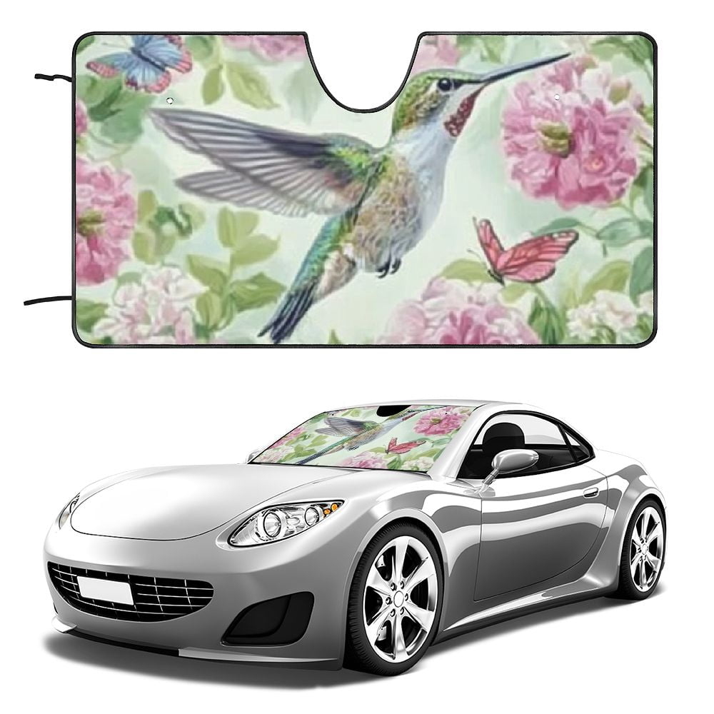 Shangniulu Pink Flower Hummingbird Car Windshield Sun Shades Foldable ...