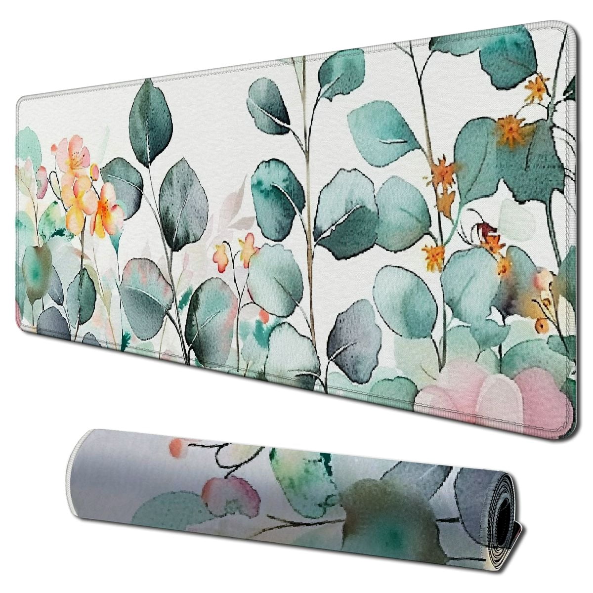 Shangniulu Pink Wildflower Mouse Pad, Watercolor Green Plant Leaf ...