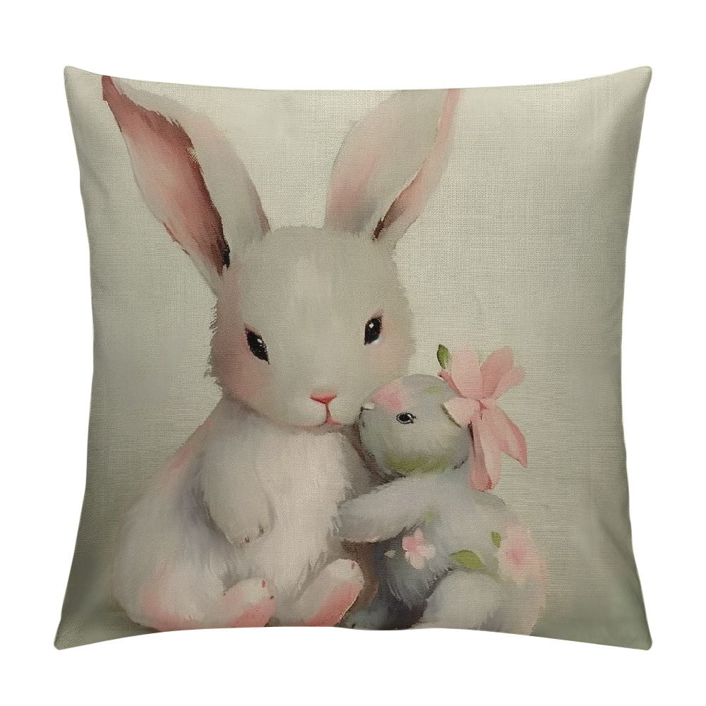 Shangniulu Rabbit Pillow Cover Cute Animal Hare Mom with Little Easter ...