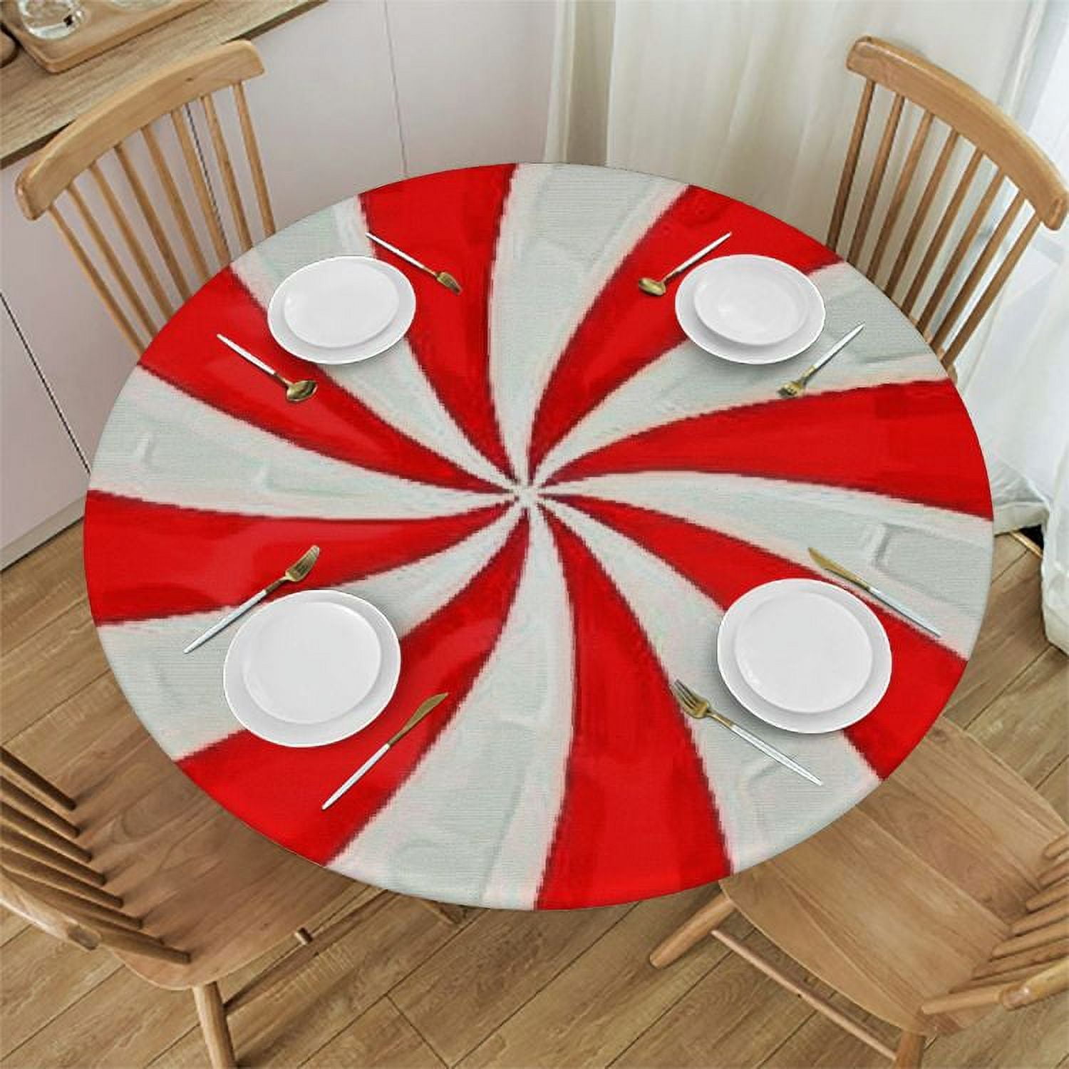 Shangniulu Red and White Peppermint Christmas Round Elastic Tablecloth ...