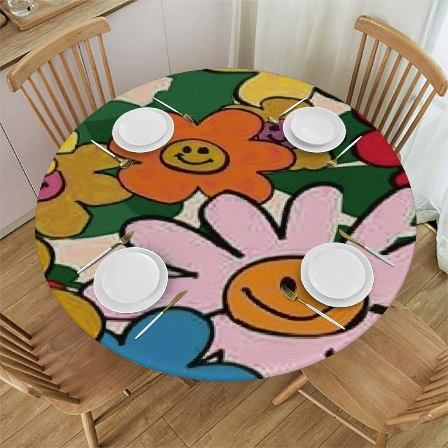 Shangniulu Retro Floral Round Tablecloth Diameter for Indoor and ...