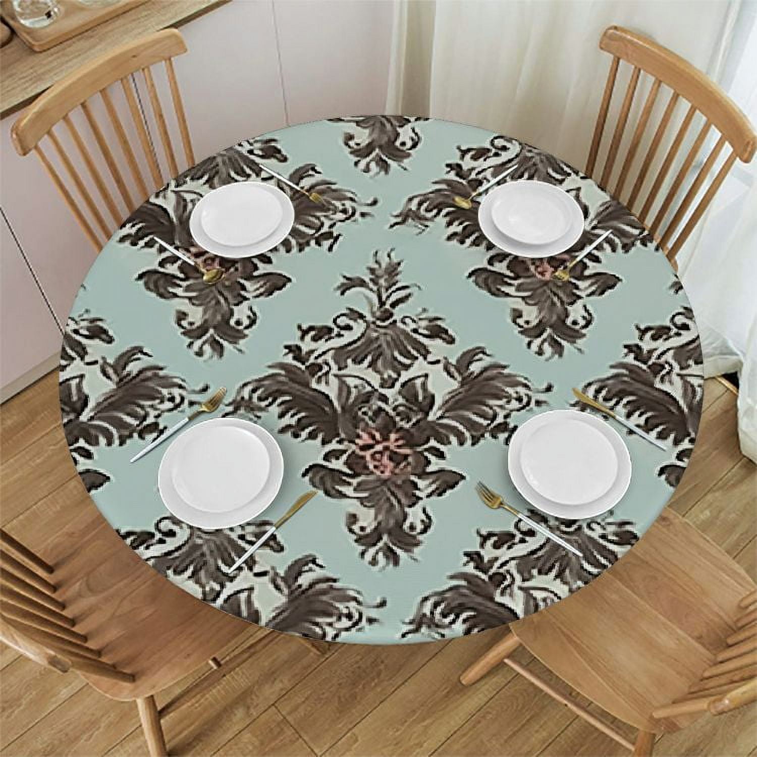 Shangniulu Round Edge Closing Tablecloth, Damask Elastic Edged ...
