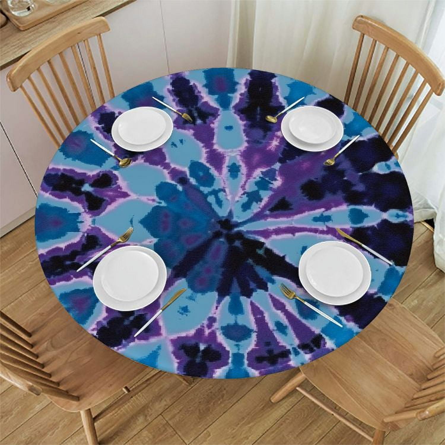 Shangniulu Round Fitted Tablecloth with Elastic Edge Waterproof Table ...
