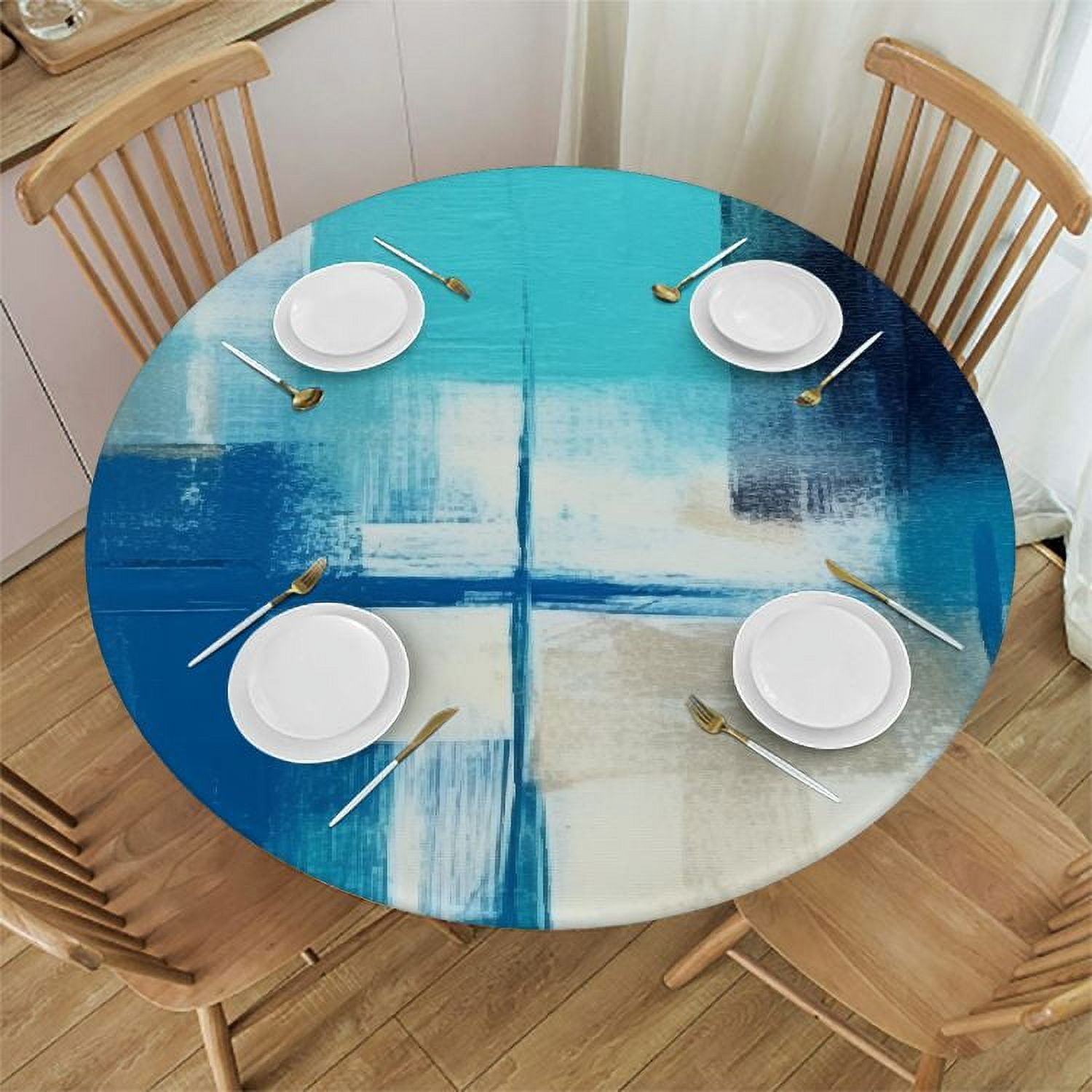 Shangniulu Round Fitted Tablecloth with Elastic Waterproof Turquoise ...
