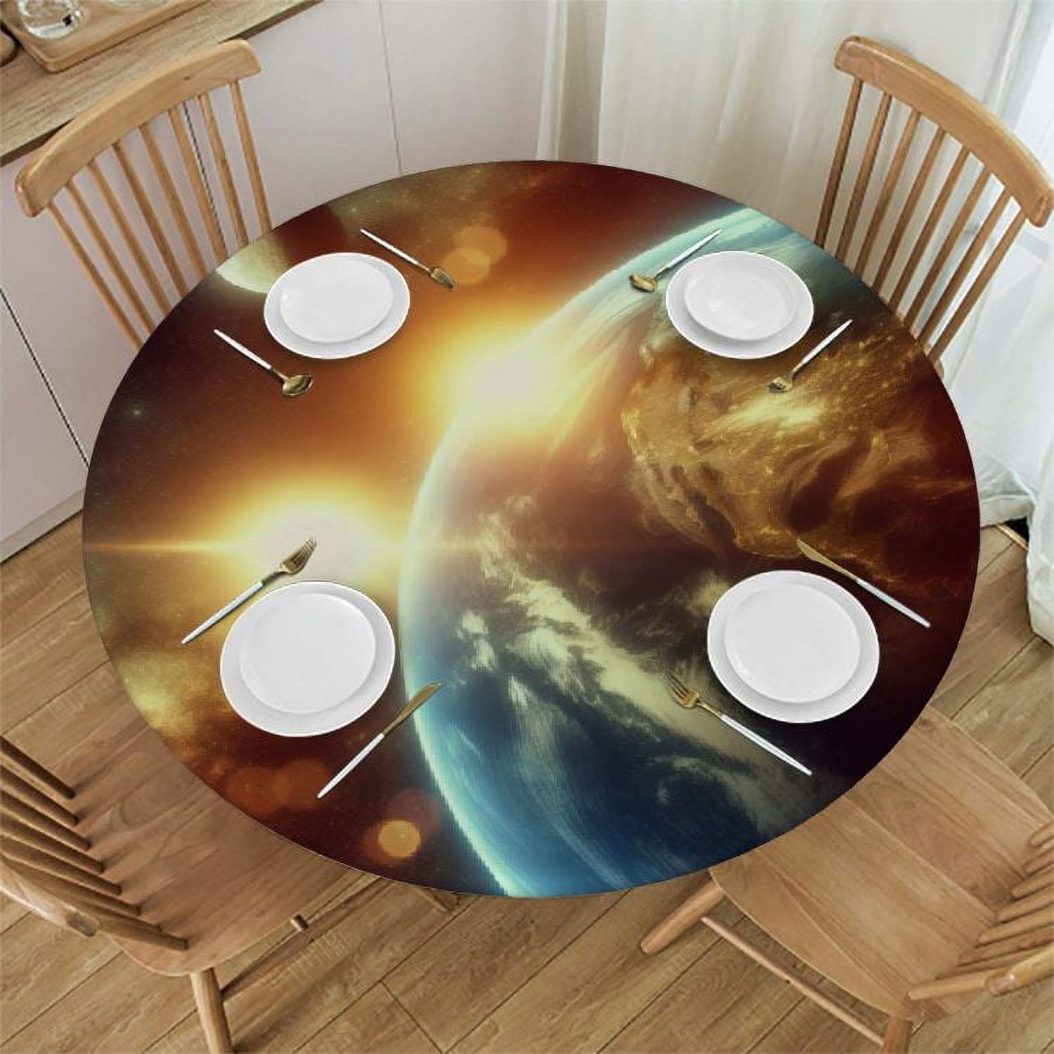 Shangniulu Round Outer Space Table Cover, Planet Earth in Sun Rays ...