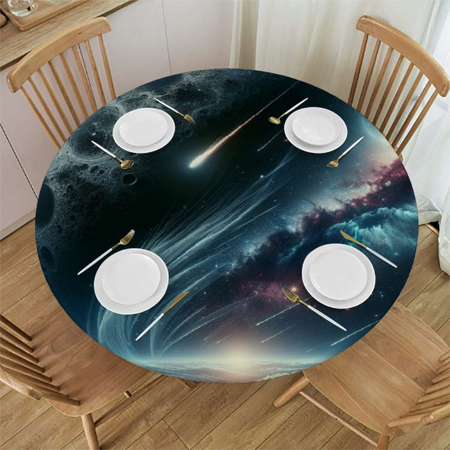 Shangniulu Round Outer Space Table Cover, Vibrant Clouds Full Moon Rise ...