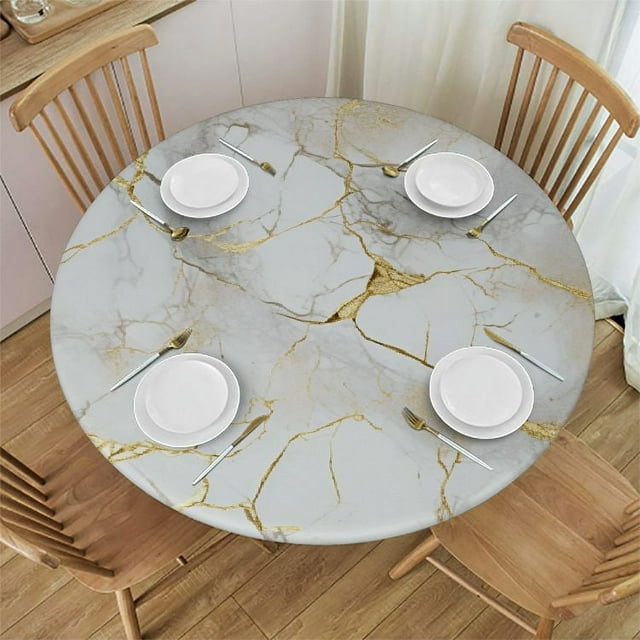 Shangniulu Round Polyester Fitted Tablecloth with Flannel Backing ...