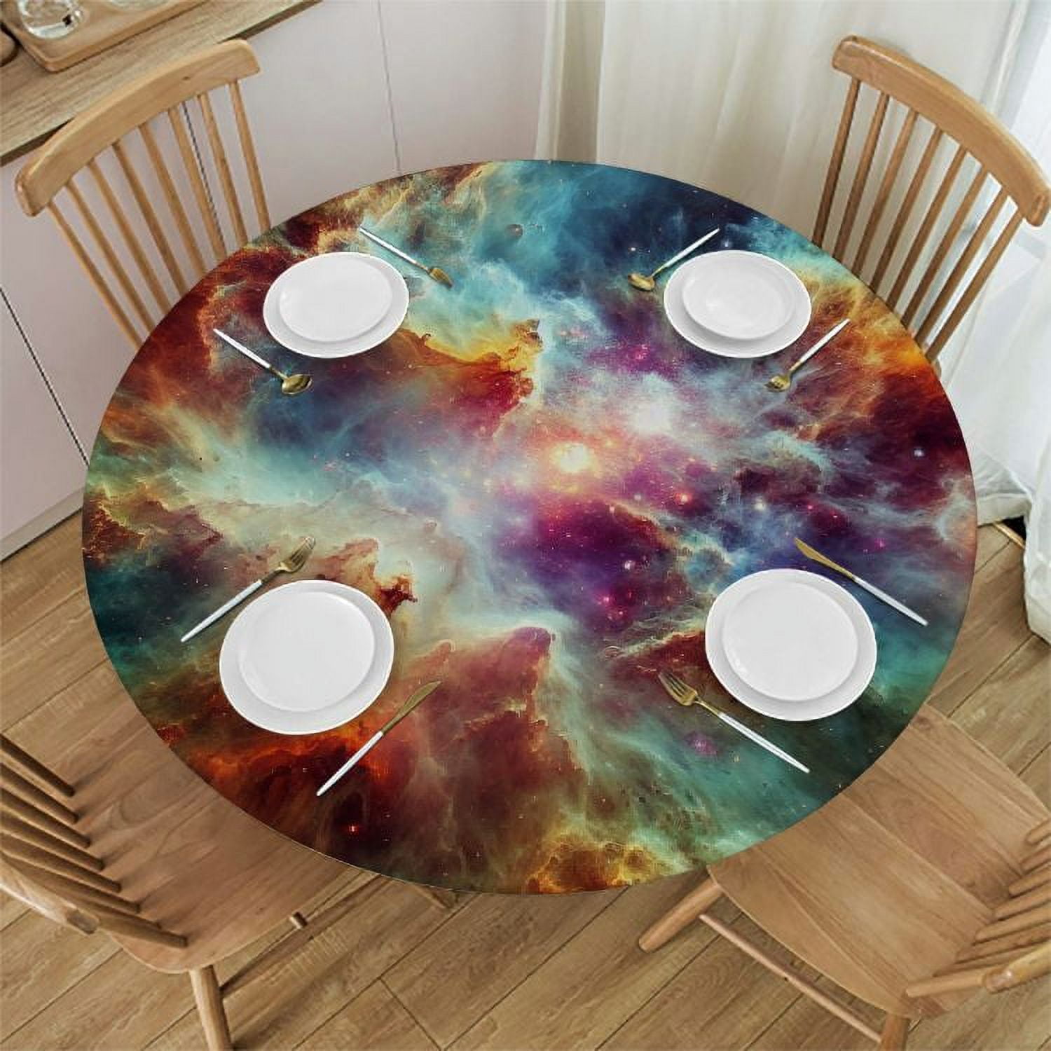 Shangniulu Round Space Table Cover, Galactic Image on with Colorful ...