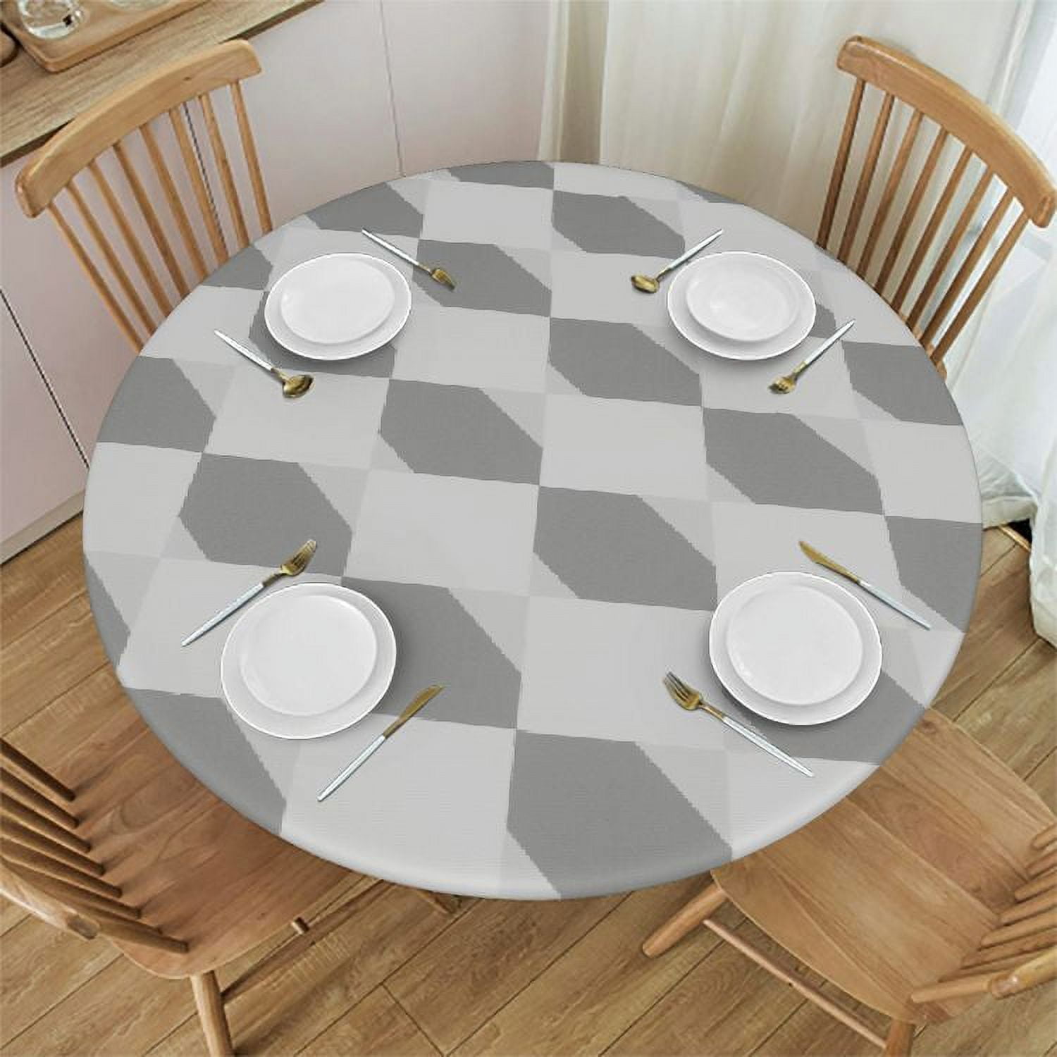 Shangniulu Round Table Cloth Cover, Elastic Waterproof Fitted Vinyl ...