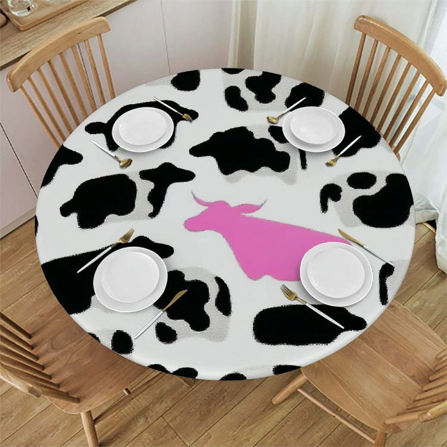 Shangniulu Round Table Cover, Hide Pattern in Black and White with Pink ...