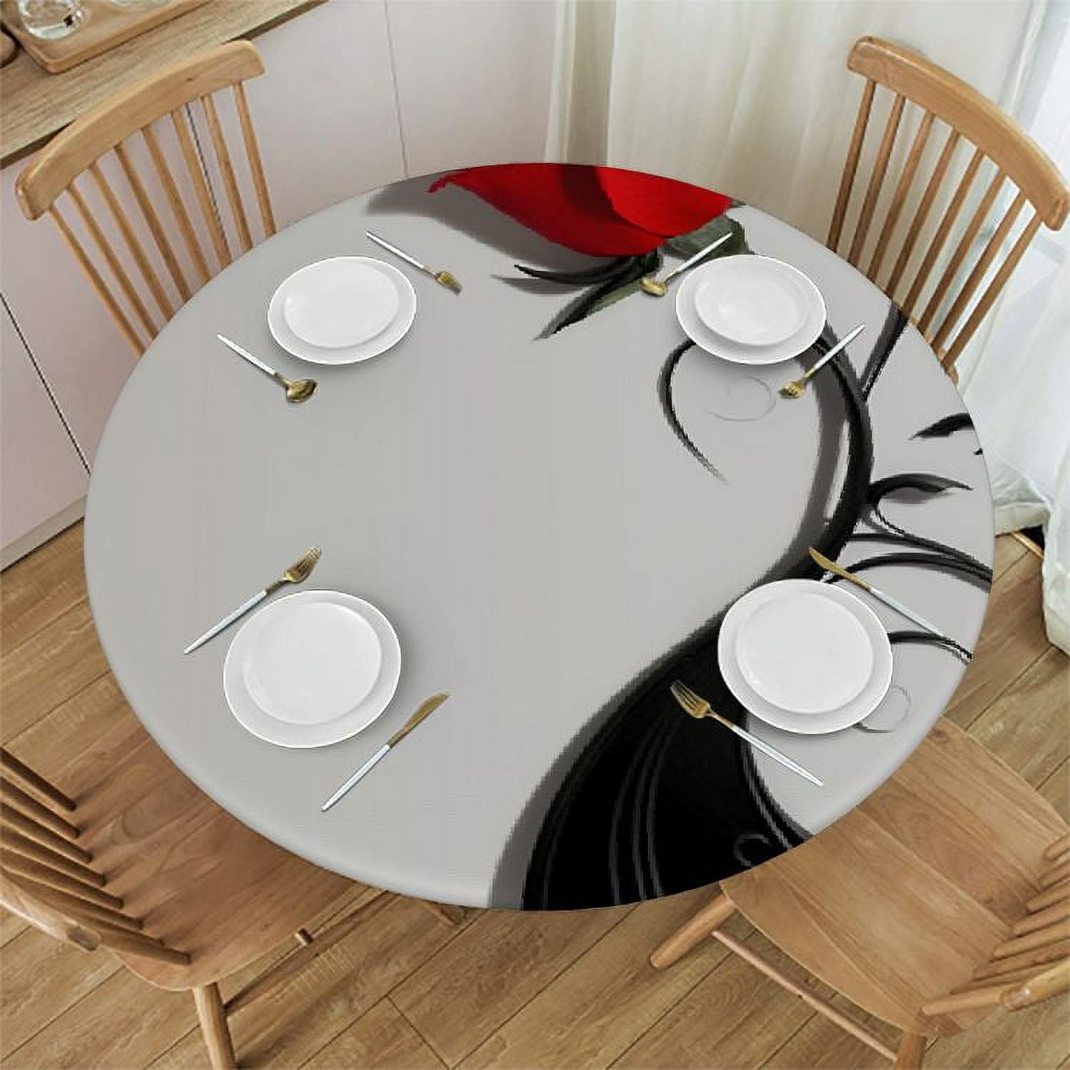 Shangniulu Round Tablecloth Fitted Table Cover with Elastic Edged Rose ...