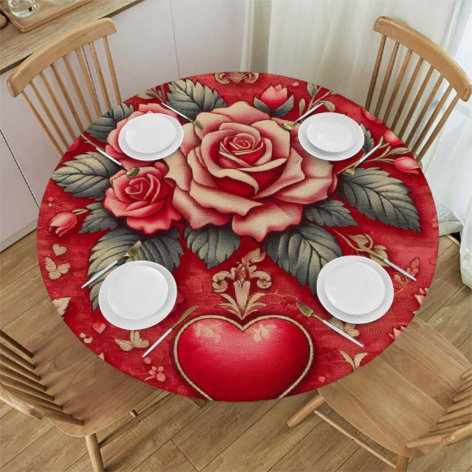 Shangniulu Round Tablecloth Waterproof Table Cover Valentine's Day ...