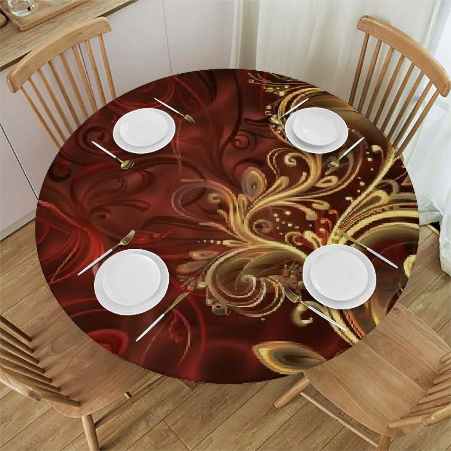 Shangniulu Round Tablecloth with Elastic Edge, Ivy Image Details Flower ...