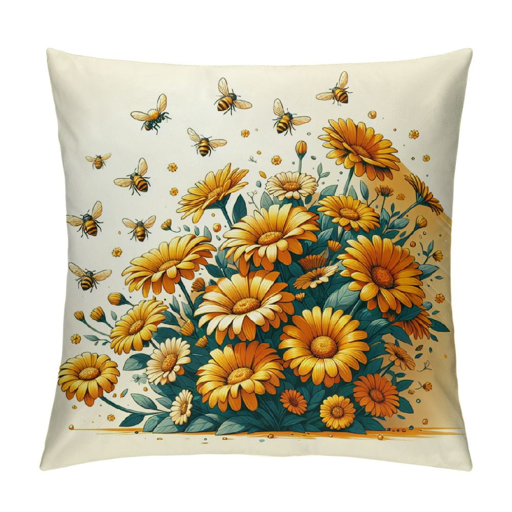 Shangniulu Short Plush Pillow Covers Spring Yellow Daisy Square Pillow ...