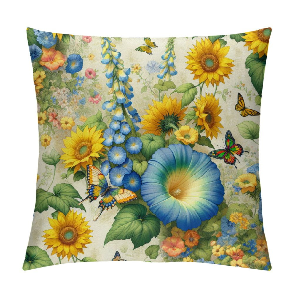 Shangniulu Short Plush Pillow Covers Sunflower Decor Floral Butterfly ...