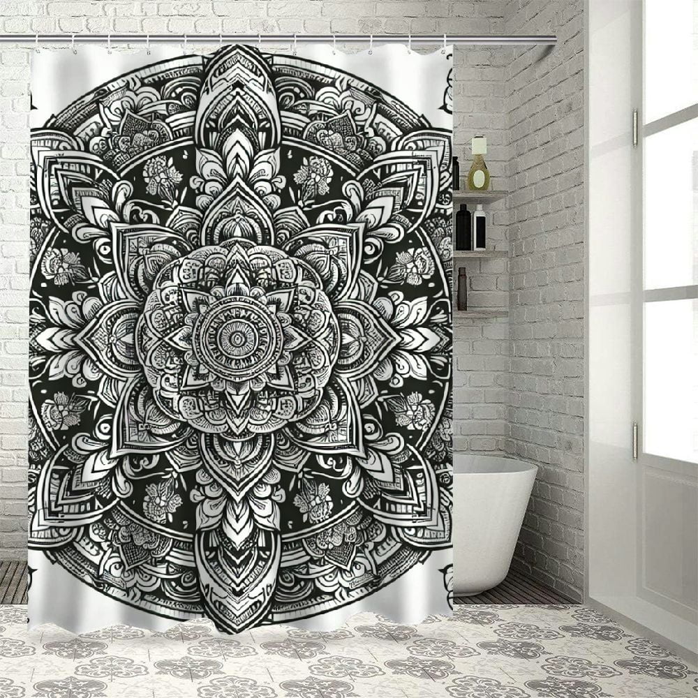 Shangniulu Shower Curtain Flower Circle Retro Pattern Eastern Universe