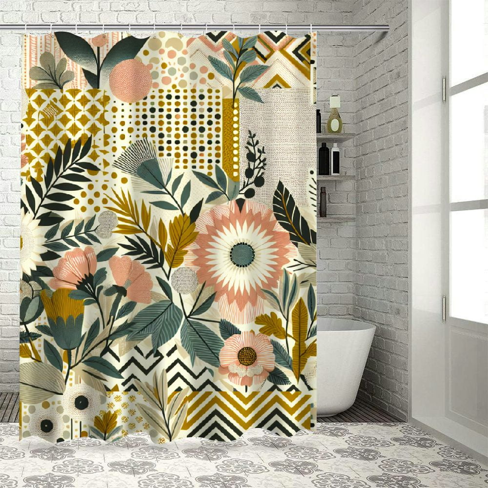 Shangniulu Shower Curtain Springtime Treasured Flowers And Zigzags