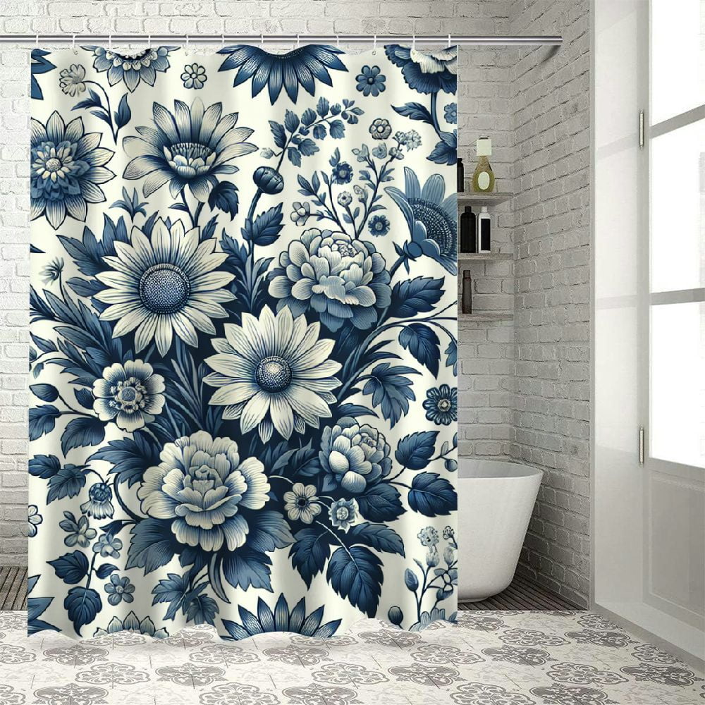 Shangniulu Shower Curtain Wild Flowering Meadow In Vintage Engraving